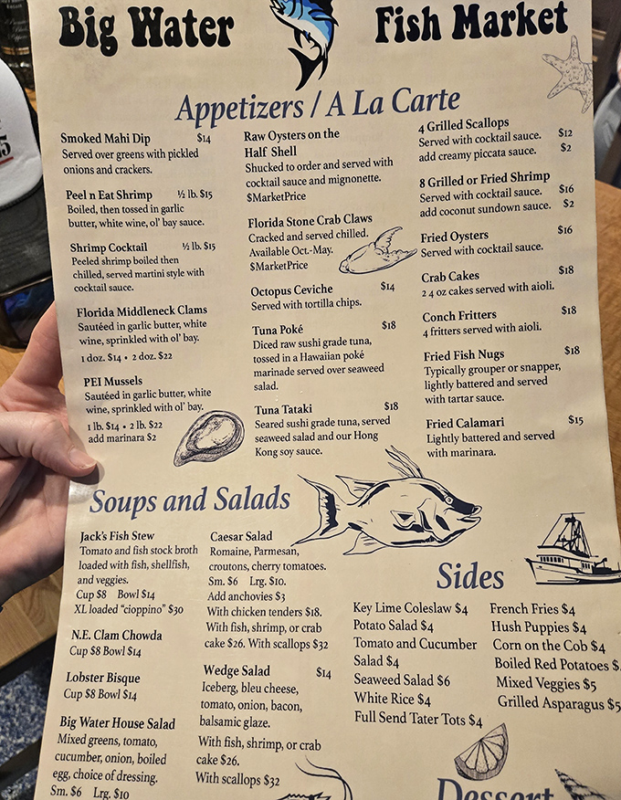 This menu isn't just a list of options&mdash;it's a love letter to the Gulf. Smoked mahi dip and stone crab claws? Yes, please!