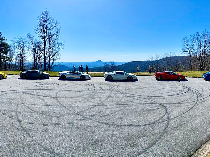 Car enthusiasts finding their natural habitat &ndash; horsepower meets panoramic power at this scenic overlook.