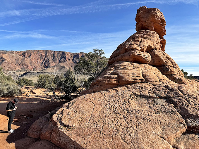 Mother Nature's sculpture garden doesn't charge admission. This towering sandstone sentinel has been standing watch over Gunlock for millennia.