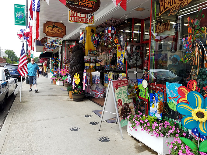 Mayberry's Collectibles bursts with color and whimsy, proving that small-town shopping can deliver big-time charm. Those paw prints on the sidewalk? Pure small-town magic.
