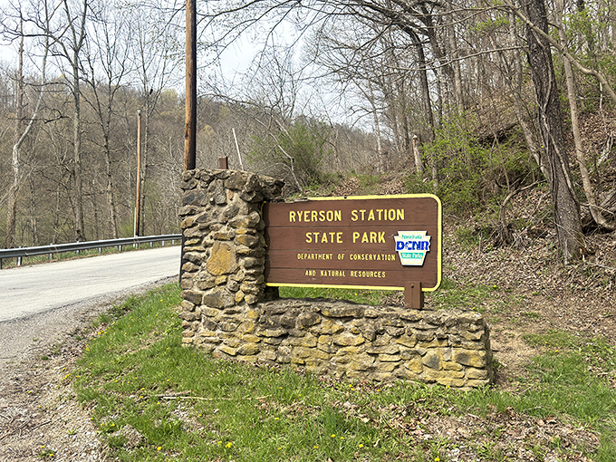 The rustic stone entrance sign welcomes visitors like an old friend. Those weathered rocks have seen generations of nature lovers pass by since 1958.