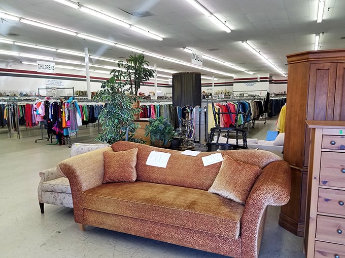 This burnt orange velvet sofa isn't just furniture&mdash;it's a time machine to 1975 that happens to be surprisingly comfortable.