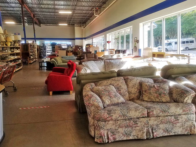 A sofa safari where floral patterns from decades past mingle with modern designs. Comfort archaeology at its finest!