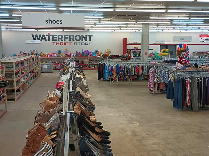 Rows of shoes stretch toward infinity, proving that Cinderella's slipper hunt would've been much easier here.