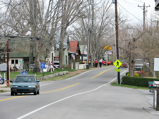 Winter reveals the bones of Leiper's Fork, where bare trees frame historic buildings waiting patiently for spring's embrace.