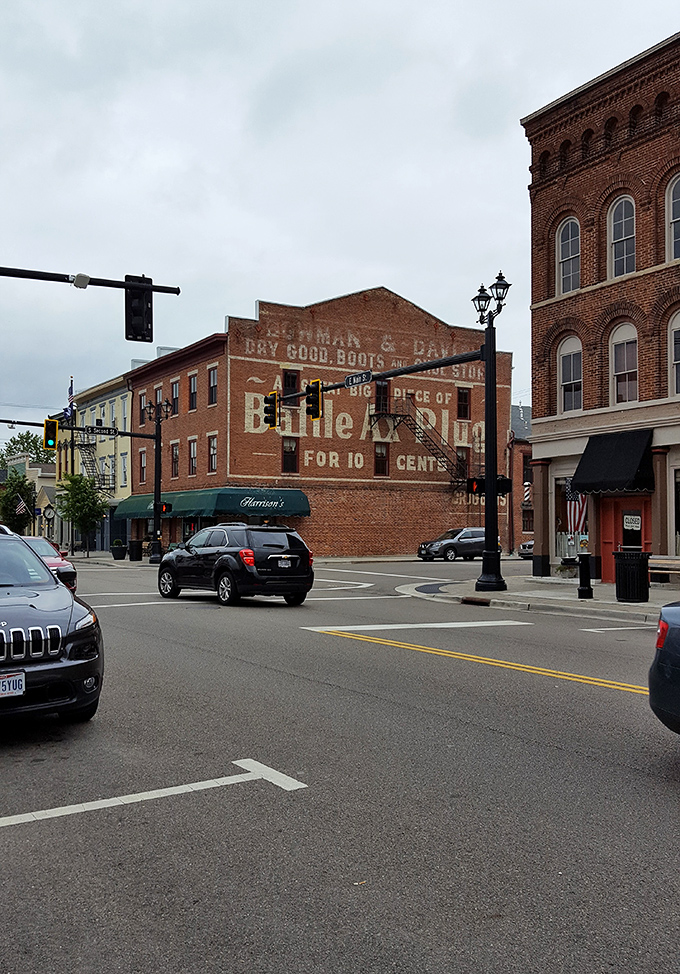 Ghost signs from a bygone era whisper stories on brick walls, reminding us that Battle Ax tobacco was once just a dime. Some advertising really does stand the test of time!