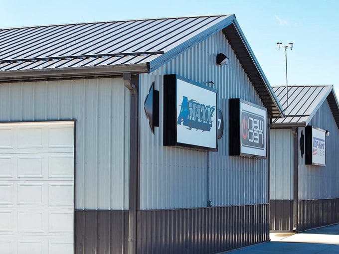 These unassuming garages house the dreams of weekend warriors and birthday celebrants alike. Racing's version of Clark Kent's phone booth.