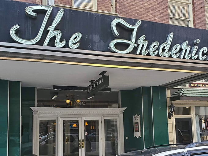 The Frederick's elegant façade hints at the culinary treasures within—a steakhouse where memories are made one perfect bite at a time.