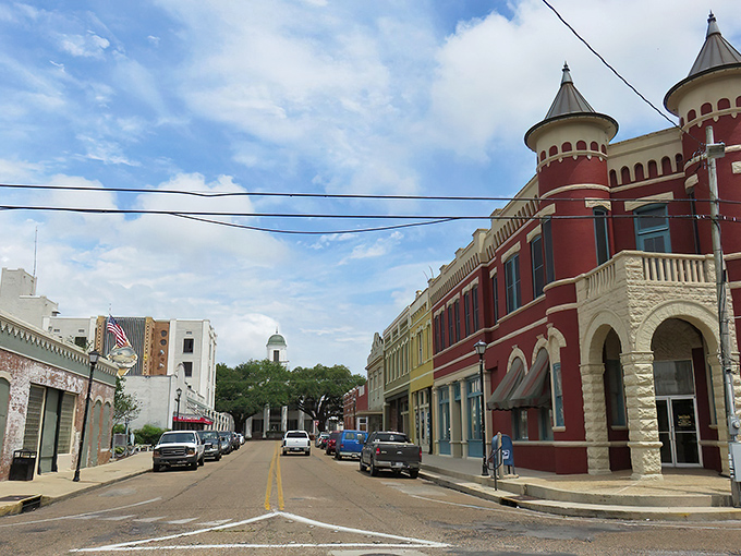 Abbeville's downtown boasts a castle-like red building that makes you wonder if Louisiana secretly had its own royal family.