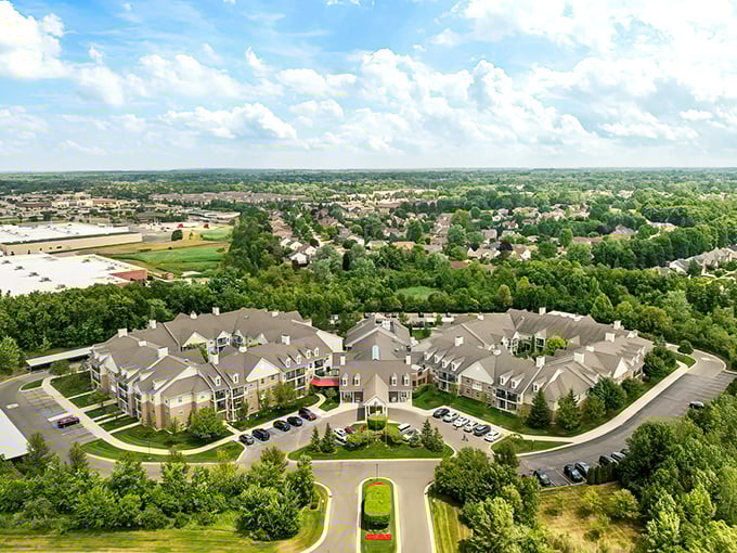 All Seasons Rochester Hills from above &ndash; proof that retirement communities don't need to look like retirement communities.