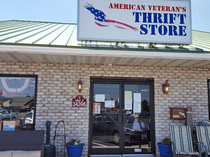 American Veteran's Thrift Store stands proudly with its patriotic signage&mdash;where shopping doubles as an act of gratitude.