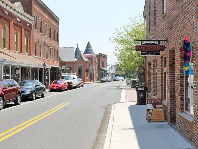 Picture-perfect Victorian houses line up like colorful characters in America's favorite small-town story.