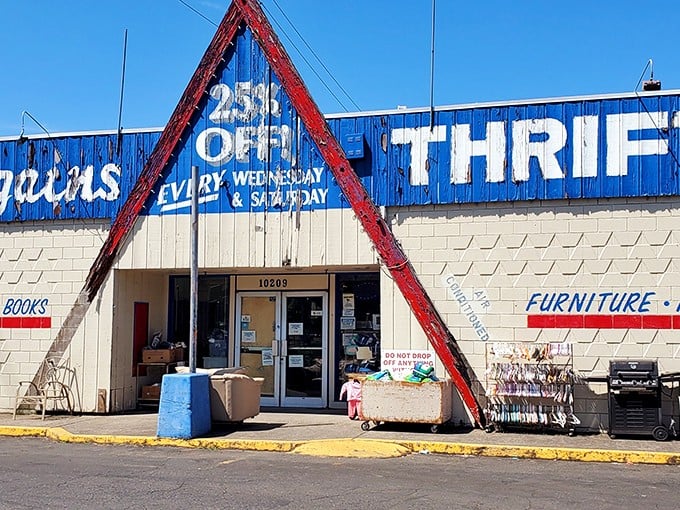 That red triangle entrance isn't just eye-catching&mdash;it's practically shouting "Amazing deals inside!" to passing traffic.