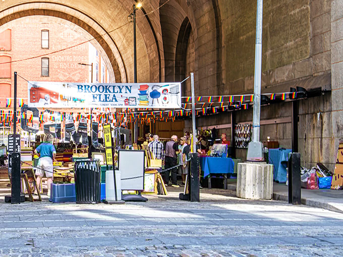 Stone arches frame vintage dreams where Brooklyn's coolest treasures find new homes daily.