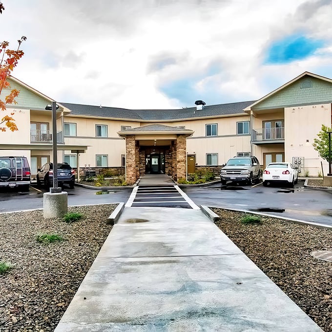 Clean lines and practical beauty define Carlow Senior Apartments in college-town Rexburg's heart.