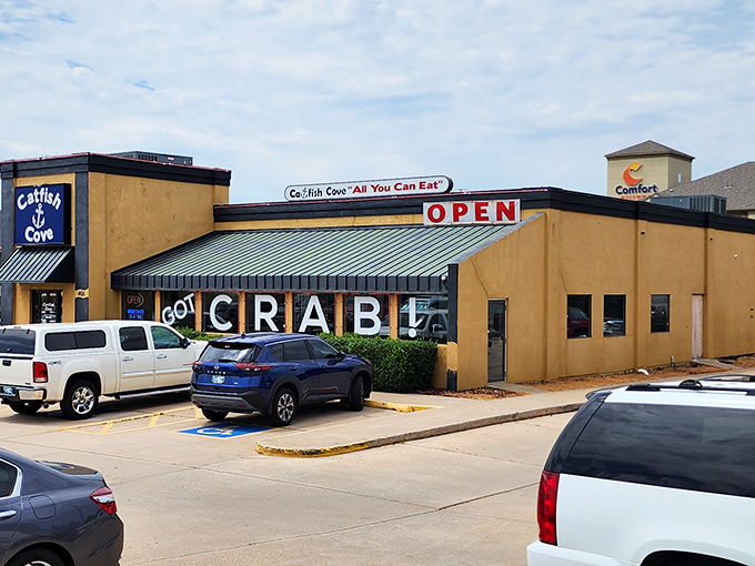 "GOT CRAB!" isn't just a sign &ndash; it's a promise that Catfish Cove keeps with delicious, no-nonsense seafood feasts.
