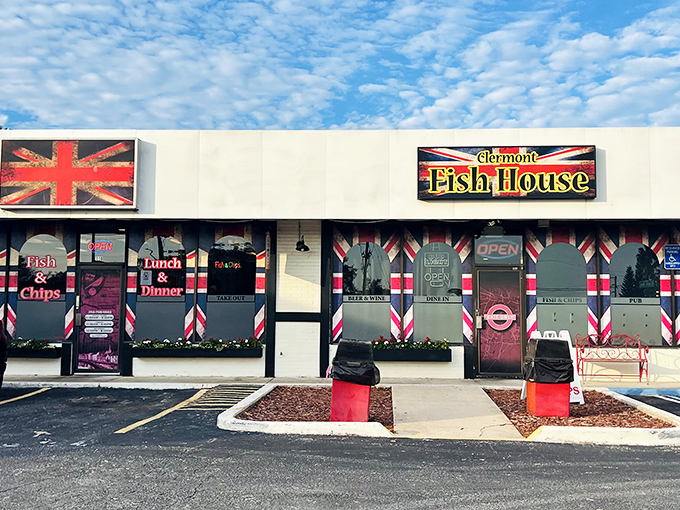Union Jack flags signal you've found fish and chip heaven! Clermont Fish House wears its British heart proudly on its storefront.