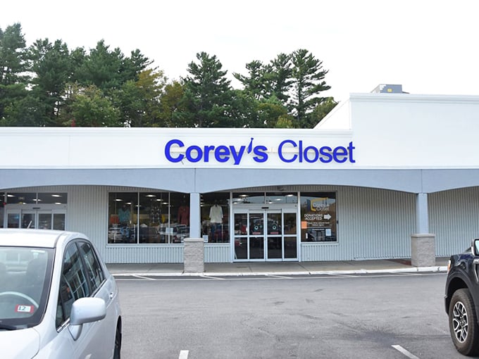 Corey's Closet stands bright against New Hampshire pines, a fashion oasis in a sea of retail sameness.