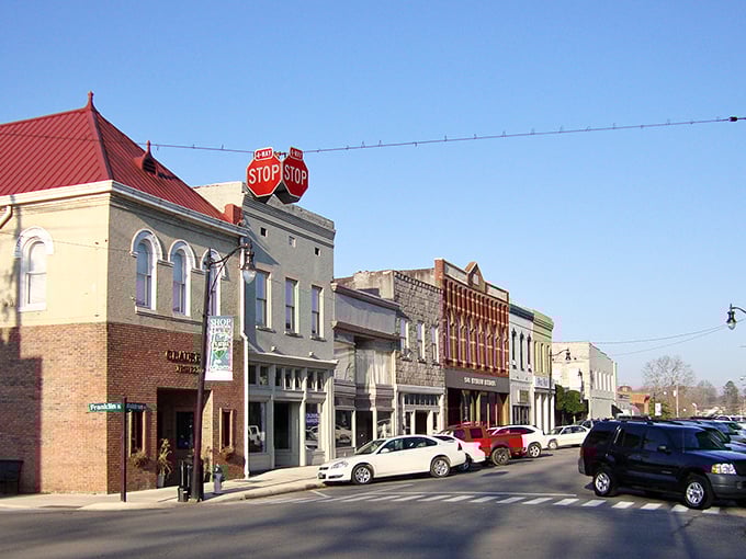 Classic small-town America unfolds along these tree-lined streets where history whispers from every storefront.