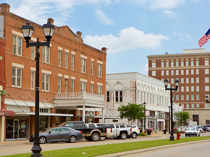 Brick buildings and wide sidewalks showcase the timeless appeal of this rice country retirement haven.