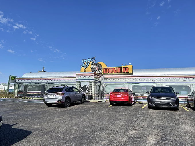 DJ's 50's & 60's Diner gleams in the sunlight, a chrome-clad time machine serving nostalgia by the plateful.