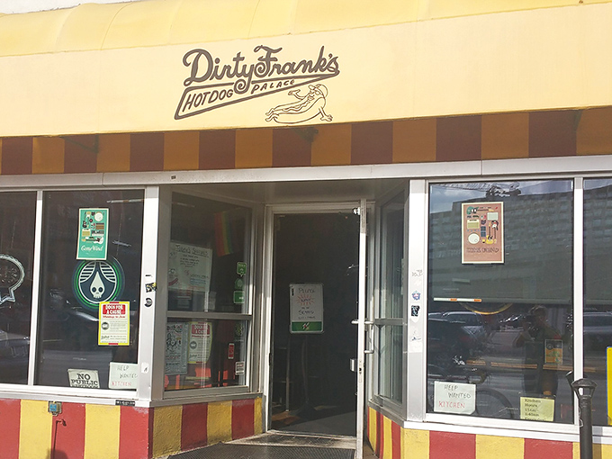 Dirty Frank's bright yellow facade promises gourmet adventures that'll make your taste buds do backflips.