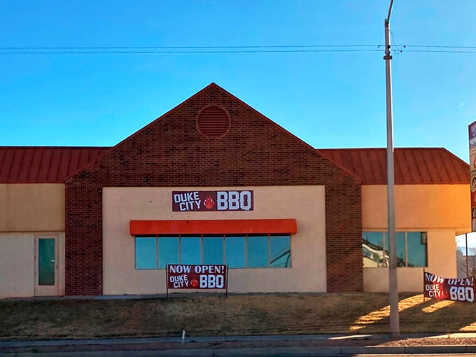 Duke City BBQ's unassuming brick exterior hides a treasure trove of smoky delights. Sometimes the best BBQ wears the plainest clothes.