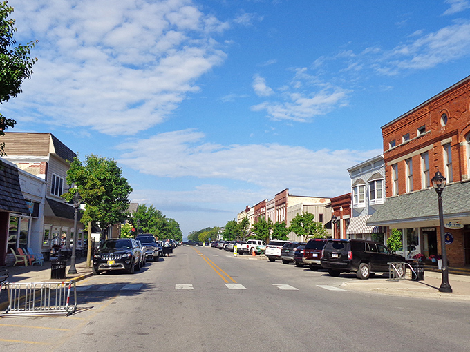 Elk Rapids' Main Street: where charm comes standard and inflated prices don't. Those historic storefronts hide affordable treasures waiting to be discovered.