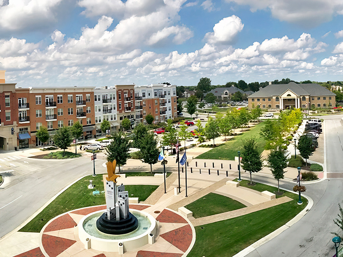 Fishers' town center plaza invites you to linger, with its perfect blend of modern apartments and community gathering spaces.