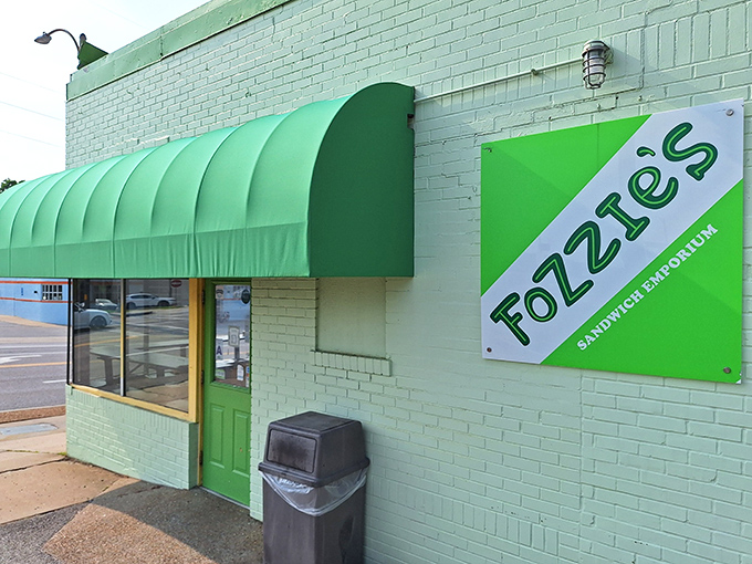 When a building glows this green, you know someone inside takes their sandwich game seriously.