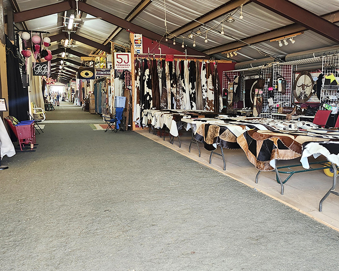 Cowhide rugs and vintage treasures hang like art in this Hill Country shopping paradise.