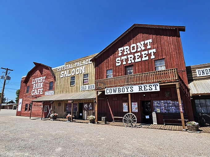 Step into the Wild West where wooden facades transport you to frontier days.