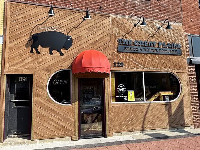The Great Plains' wooden facade with its buffalo silhouette says it all. This isn't just pizza &ndash; it's a taste of the heartland.