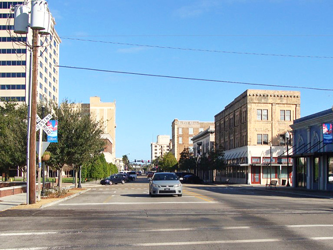 Classic downtown Gulfport architecture lines streets where seafood dinners won't require a second mortgage on your house.