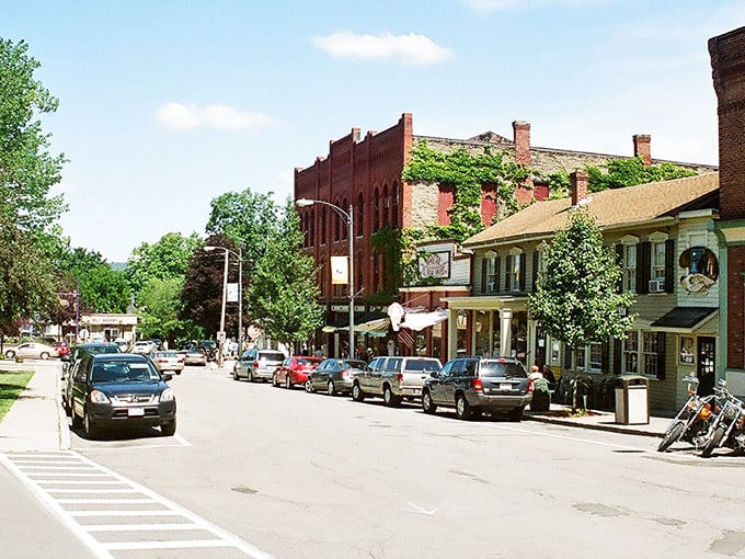 Brick buildings and tree-lined streets create the perfect recipe for a leisurely afternoon stroll.