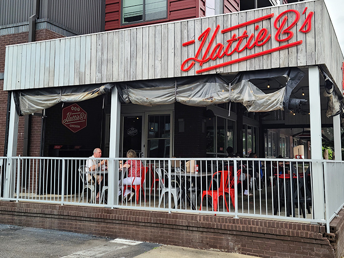 Hattie B's storefront promises a Nashville heat experience that'll have you reaching for sweet tea between bites.
