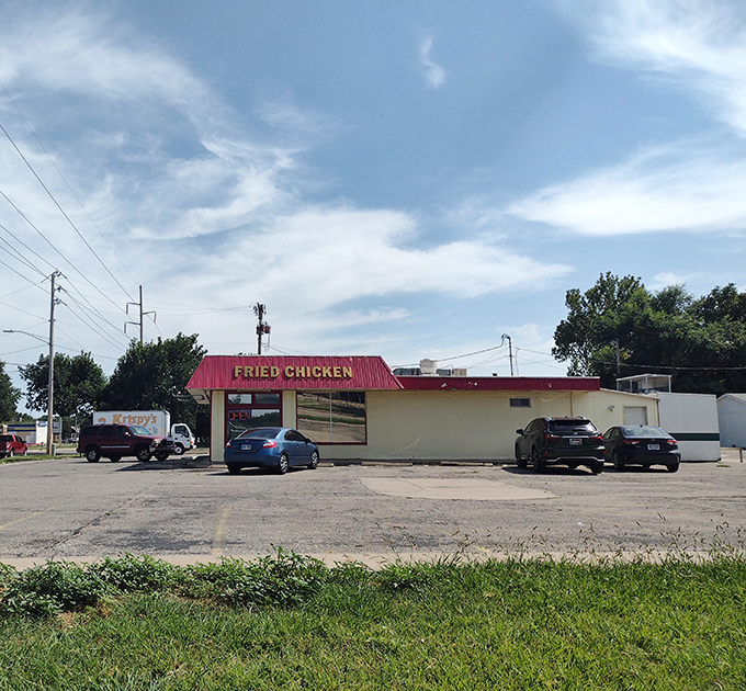 Krispy's bold sign promises exactly what you'll get&mdash;gloriously crispy chicken that makes the drive worthwhile. No fancy frills needed.