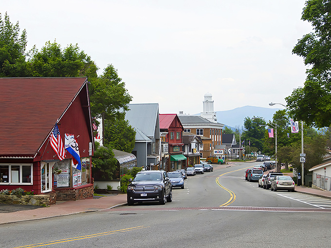 Lake Placid's main street winds toward the mountains like a scene from every perfect small town movie.