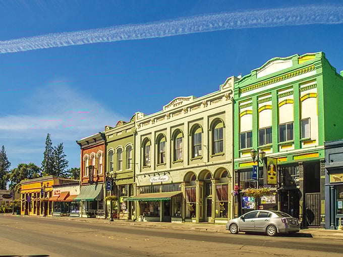 Colorful storefronts in Lakeport create a postcard-perfect main street where your Social Security check stretches like saltwater taffy.