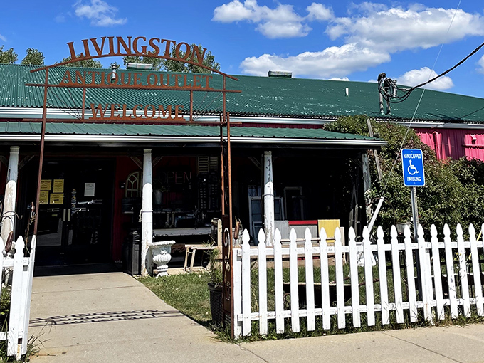 Livingston Antique Outlet: "That white picket fence isn't just for show&mdash;it's holding back an avalanche of vintage treasures waiting to be discovered."