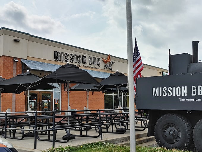 With a smoker that means business and a flag flying high, Mission BBQ serves up patriotism alongside their mouthwatering brisket.