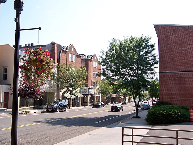 Marion's Main Street looks like it was plucked from a Hallmark movie. Flower baskets and brick buildings create the perfect small-town backdrop.