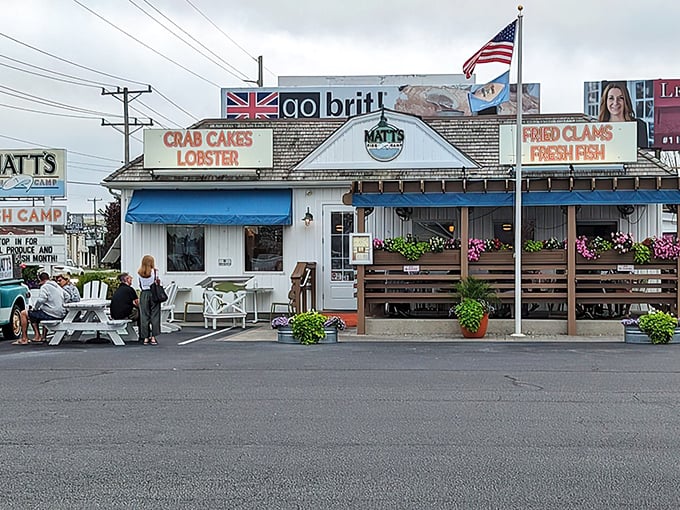 Matt's Fish Camp looks like the kind of place where seafood stories are born. That "Crab Cakes Lobster" sign speaks volumes!