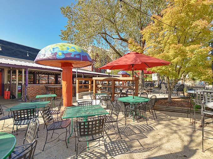 That colorful mushroom isn't just decoration - it's a beacon calling all serious pizza lovers to paradise.