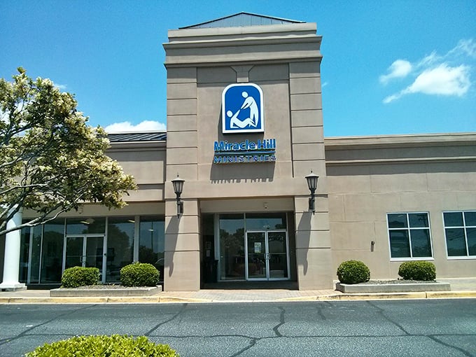 Miracle Hill's bright blue sign promises more than bargains &ndash; every purchase helps fund their community mission.