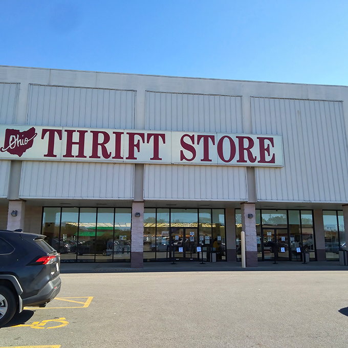 Ohio Thrift Store's clean white exterior houses a department store's worth of secondhand treasures waiting to be discovered.