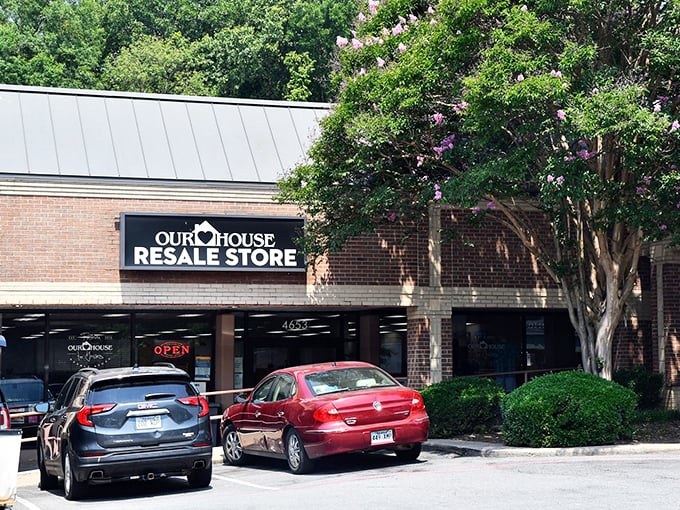 Our House Resale Store's charming brick exterior hides a wonderland of secondhand treasures inside.