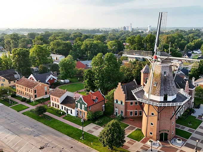 Pella's authentic Dutch windmill spins tales of old-world craftsmanship in Iowa's heartland paradise.