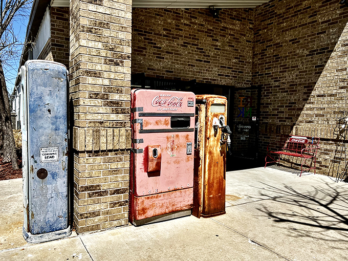 Old Coca-Cola machines stand sentinel, ready to dispense nostalgia instead of sodas these days.