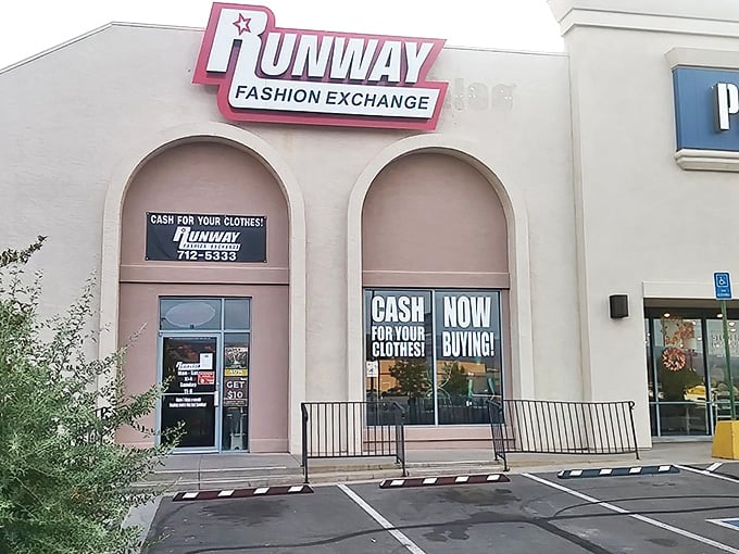 Runway Fashion Exchange's pink arches promise fashion salvation without the mall prices. Your wallet will thank you.